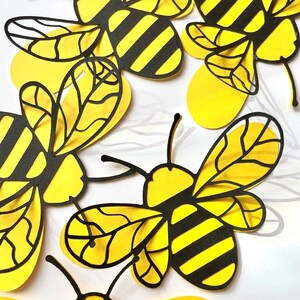 Bumble Bee Paper Cutouts 3D Bumble Bee Decor Bee Decor Theme Honey Bee Cutouts Paper Bees Black ...