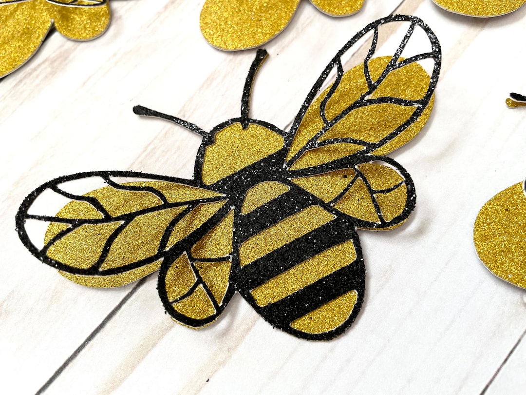 Bumble Bee Paper Cutouts 3D Gold Glitter Bumble Bee Decor Theme Honey ...