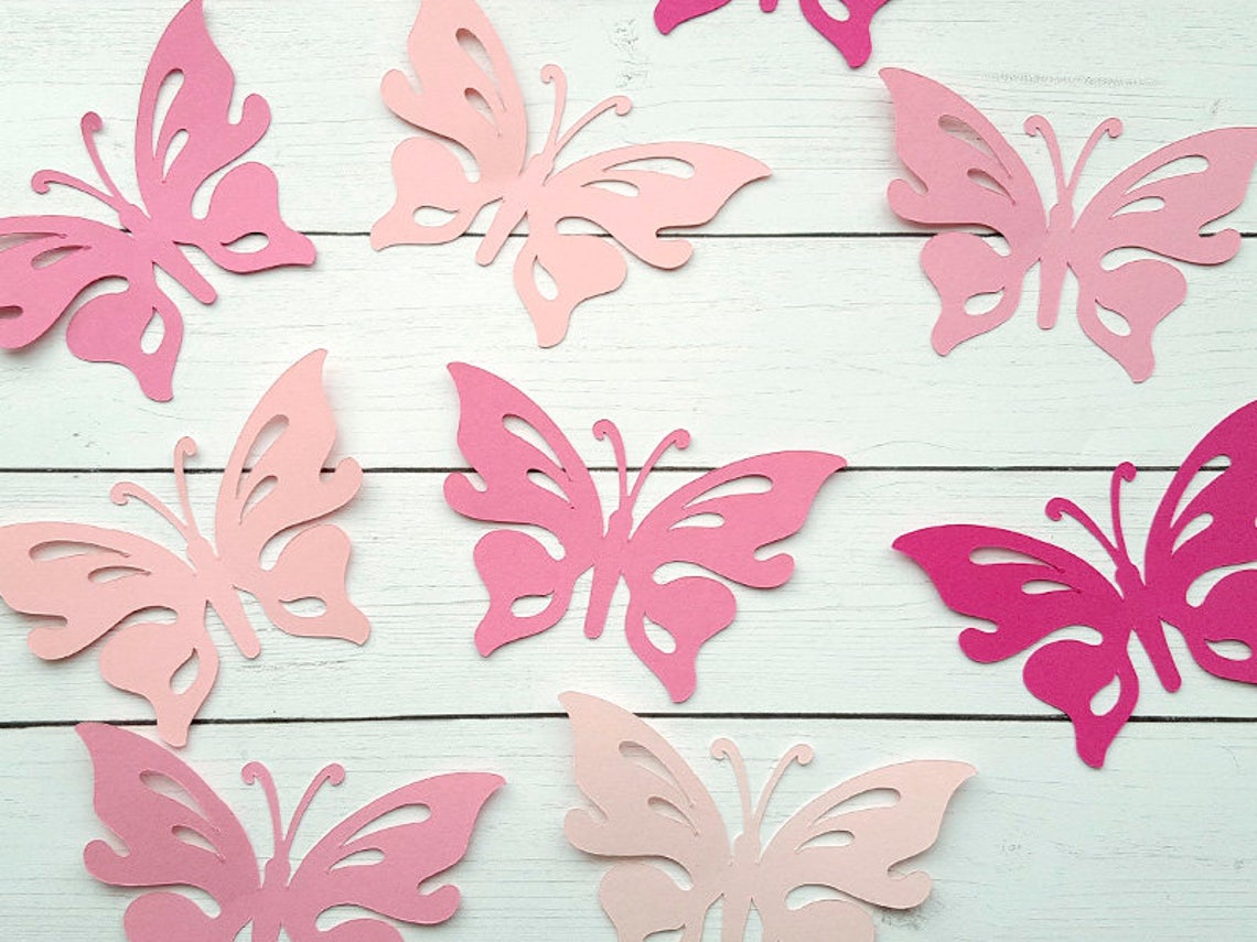 Pink Paper Butterfly Die Cuts Pink Butterfly Cutouts Big | Etsy