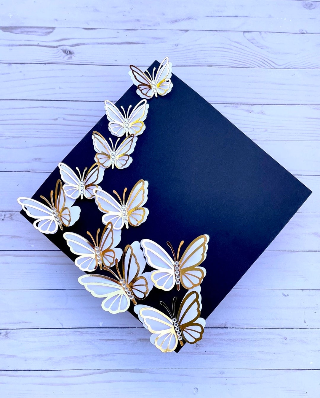 White and Gold Butterflies for Graduation Cap Topper DIY Butterfly Cap ...