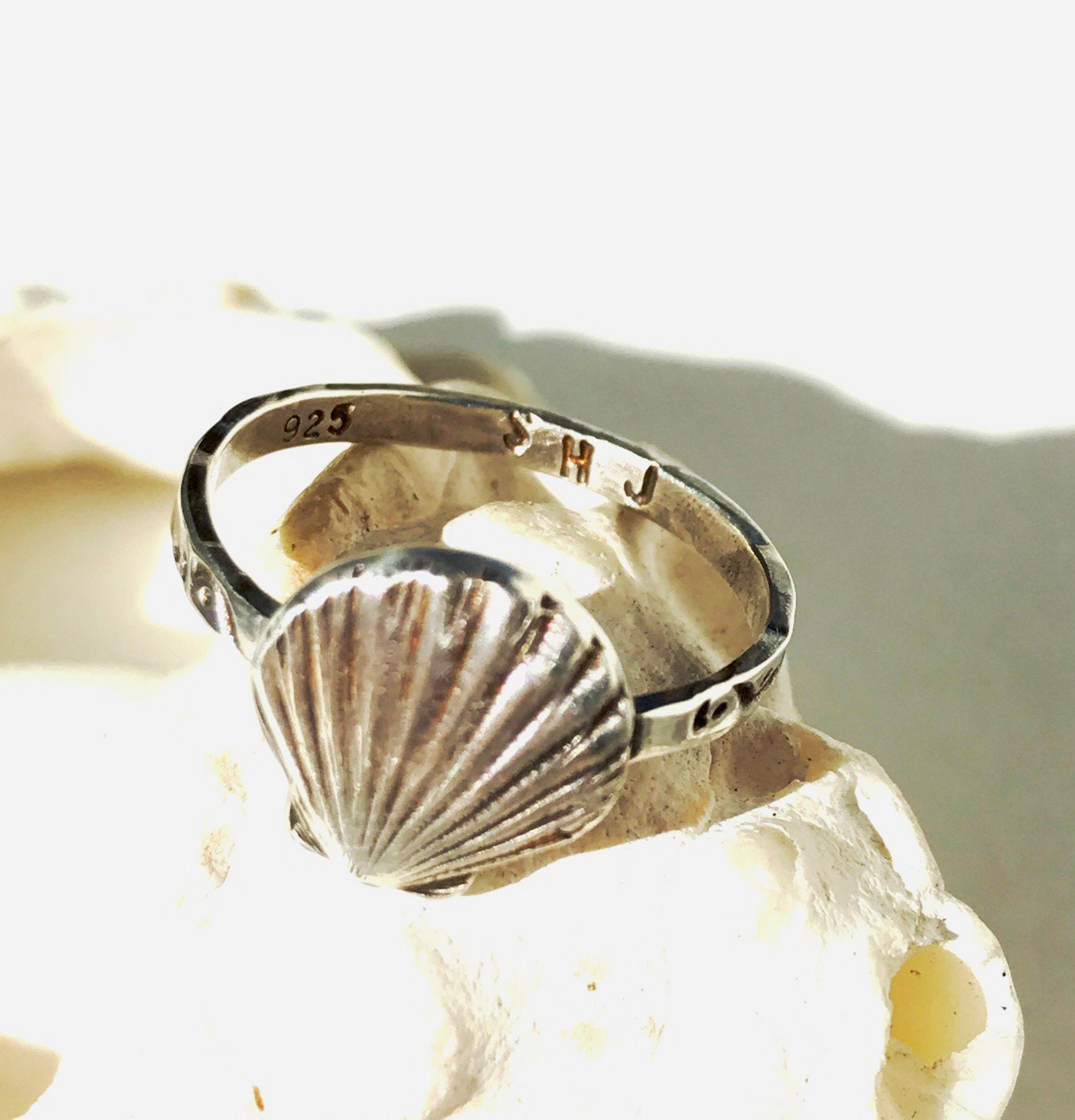 Personalized Recycled Fine Silver Seashell Ring With Swirl Stamped ...