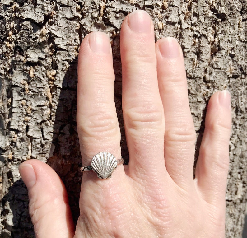 Personalized Recycled Fine Silver Seashell Ring With Swirl Stamped ...