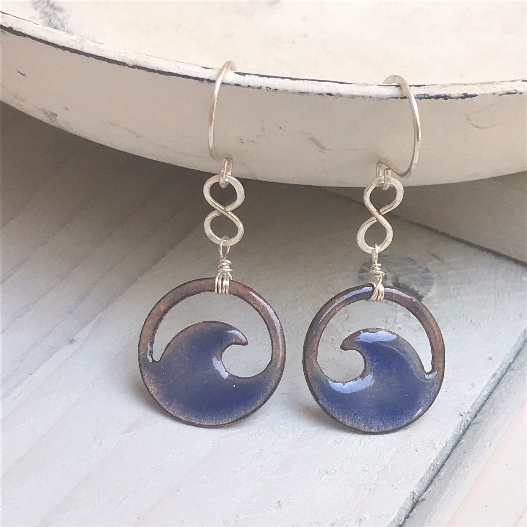 Royal Blue Transparent Enamel Mini Wave Eternity Earrings - Etsy