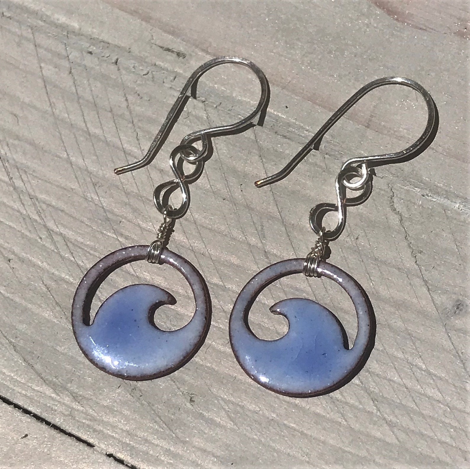 Baby Blue, Periwinkle Blue Enamel Mini Wave Eternity Earrings - Etsy