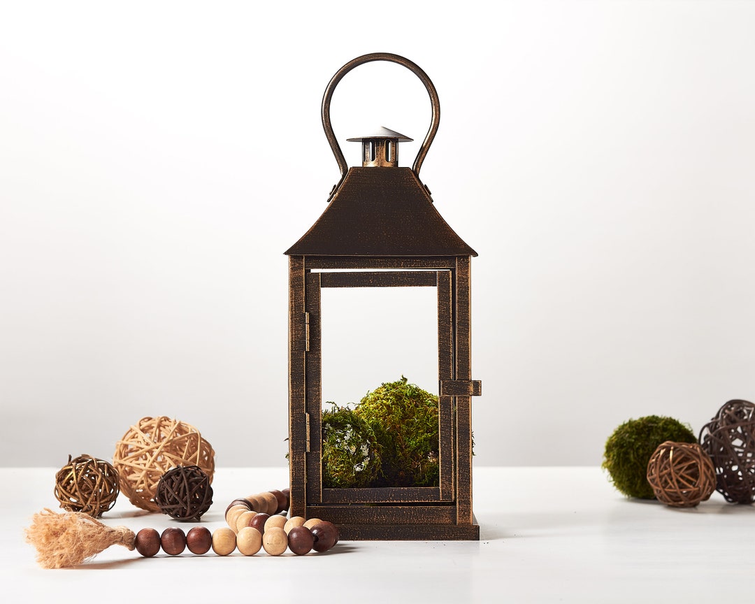 Rustic Farmhouse Outdoor Metal Lantern for Candle, Moss Balls Decor ...