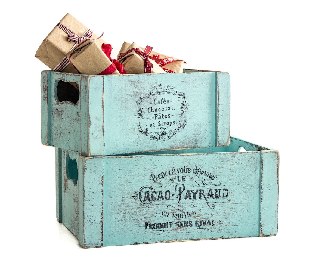 Recycled Wood Crates Set of 2 Rustic Home Office Decor Desk ...