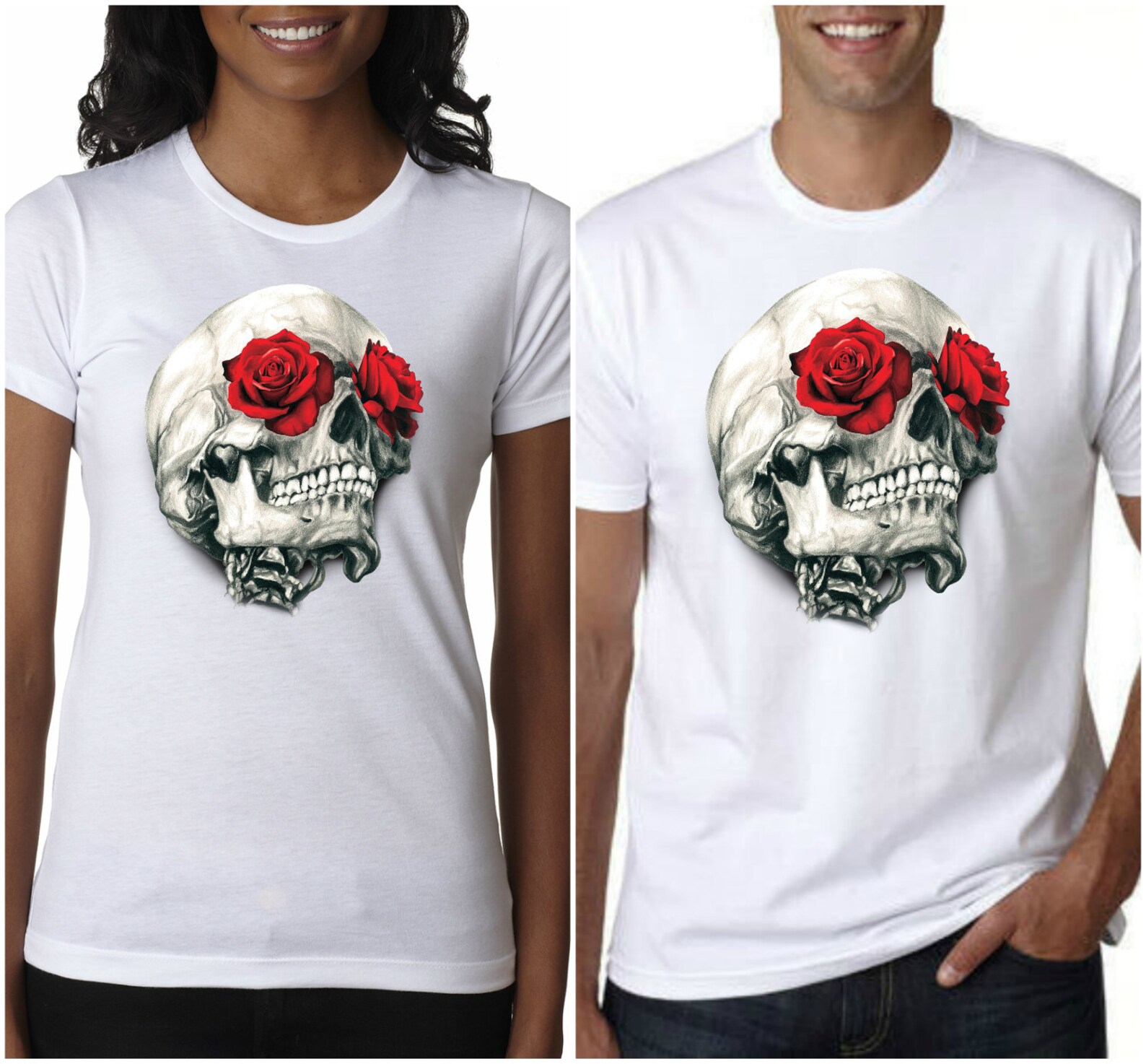 Skull Shirt Skull Rose T-shirt Skulls and Roses Rock Music | Etsy