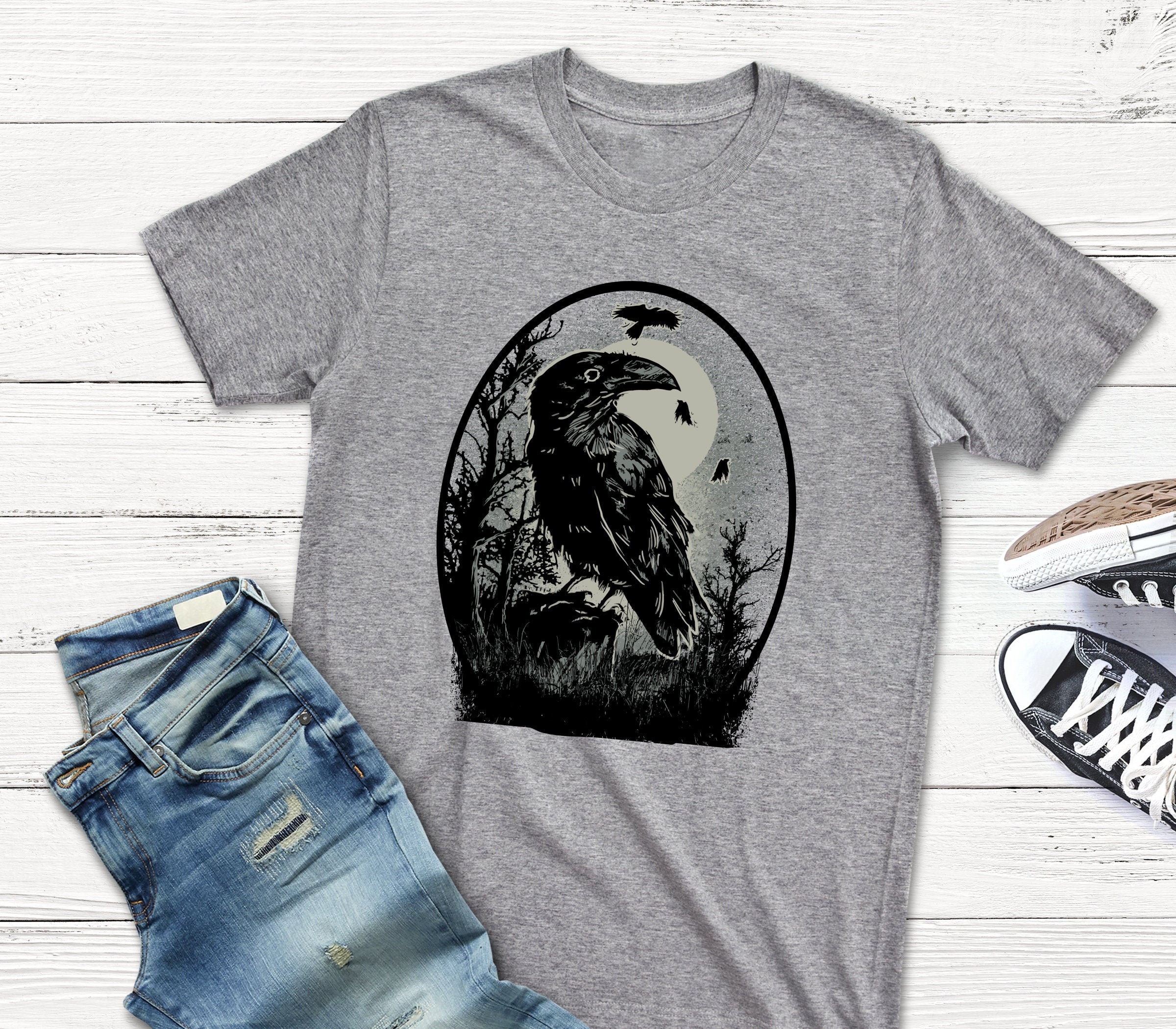 Raven Shirt Vintage Crow T-shirt Graphic Distressed Hipster - Etsy UK