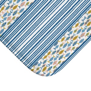 Fisherman Aesthetic Bath Mat Sardines Nautical Stripes Bathroom Mat ...