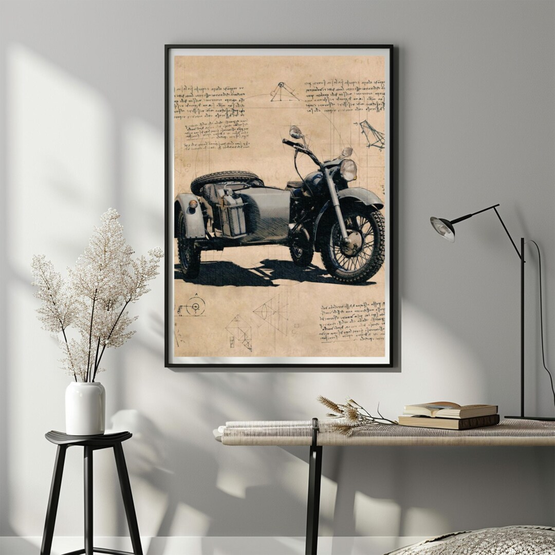 Motorcycle With Sidecar Poster Wall Art Print Vintage Retro Bike Owner ...