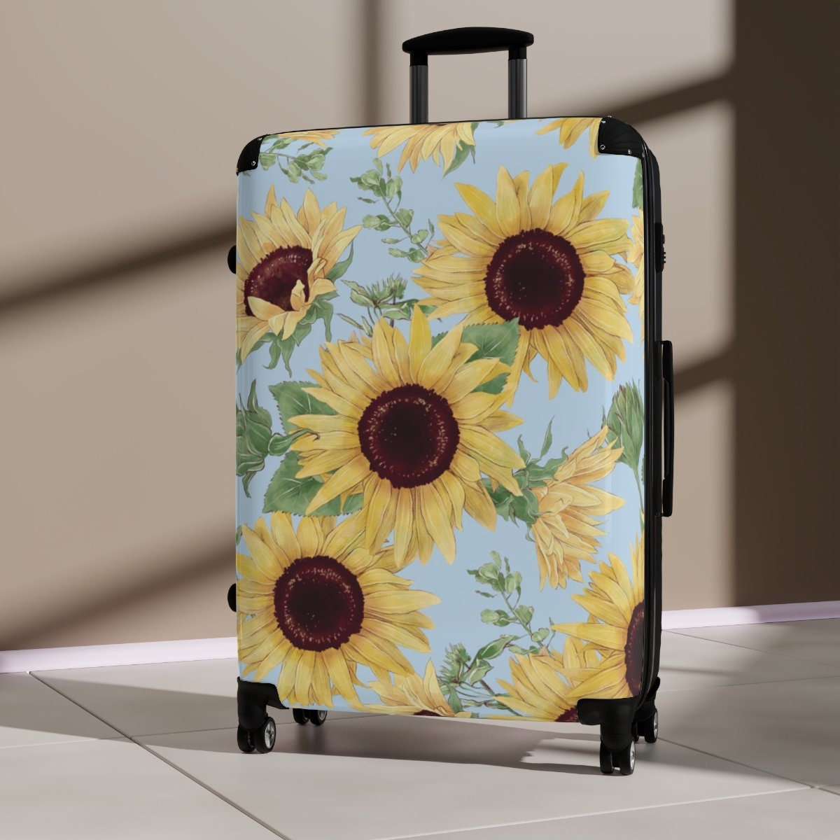 Sunflowers Travel Suitcase Flower Blue Yellow Luggage - Etsy