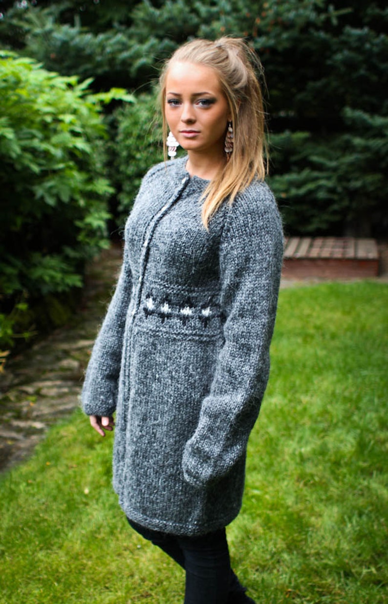 Cárdigan largo handknitted de lana islandesa pura - Etsy España