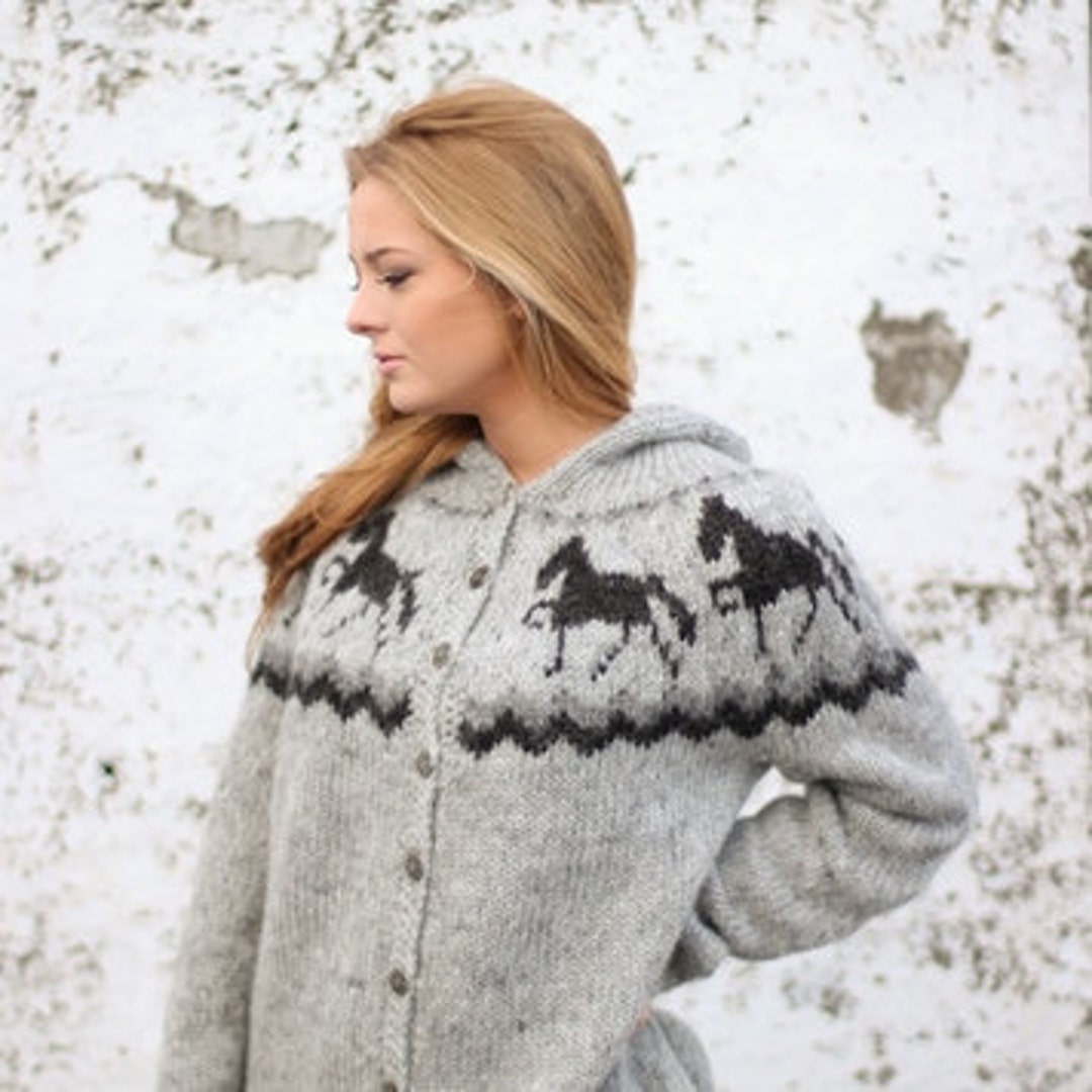 Handknitted Sweater With Horse Pattern, 100% Icelandic Wool - Etsy