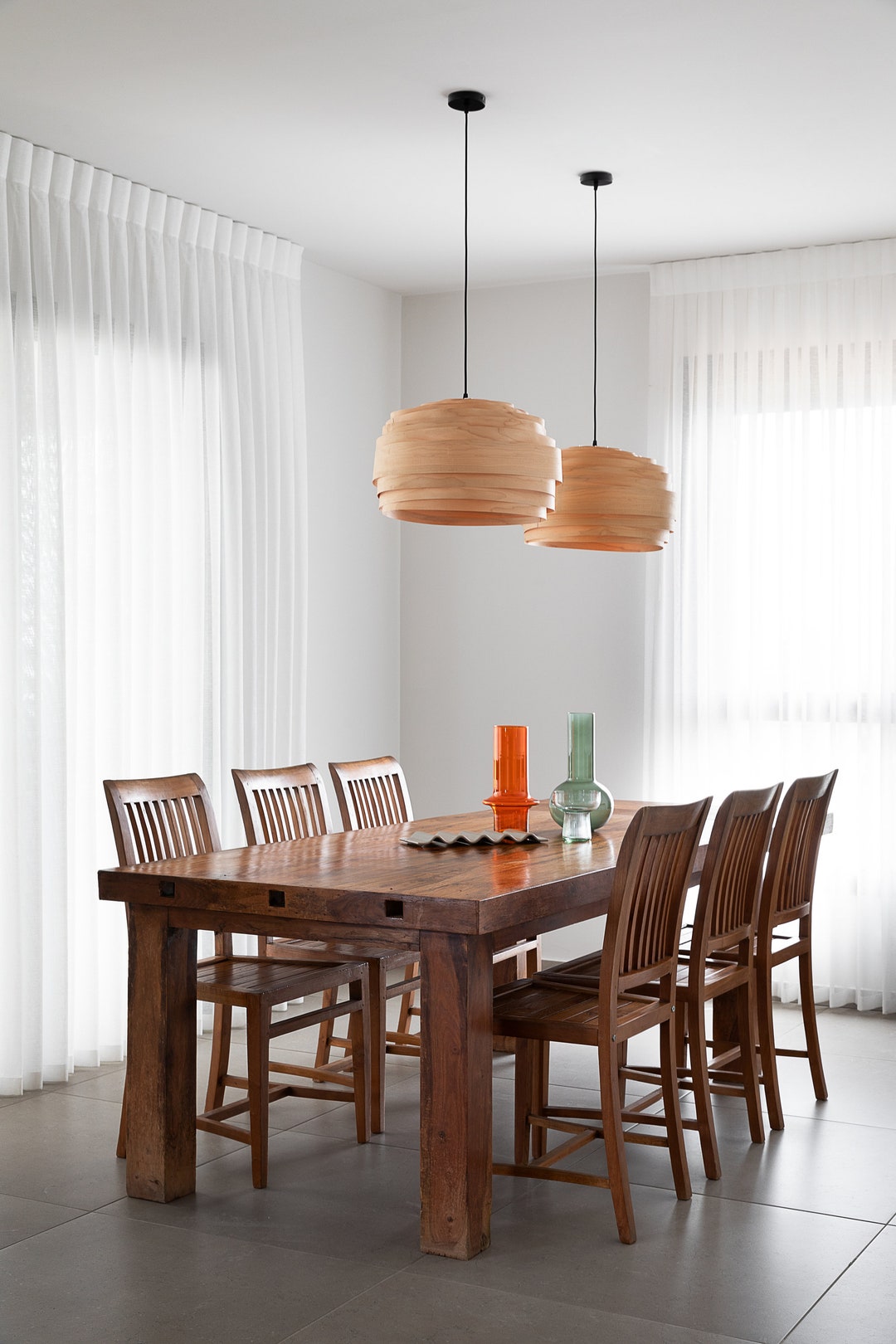 Wood Chandelier Lighting, Maple Drum Pendant Light, Veneer Light ...