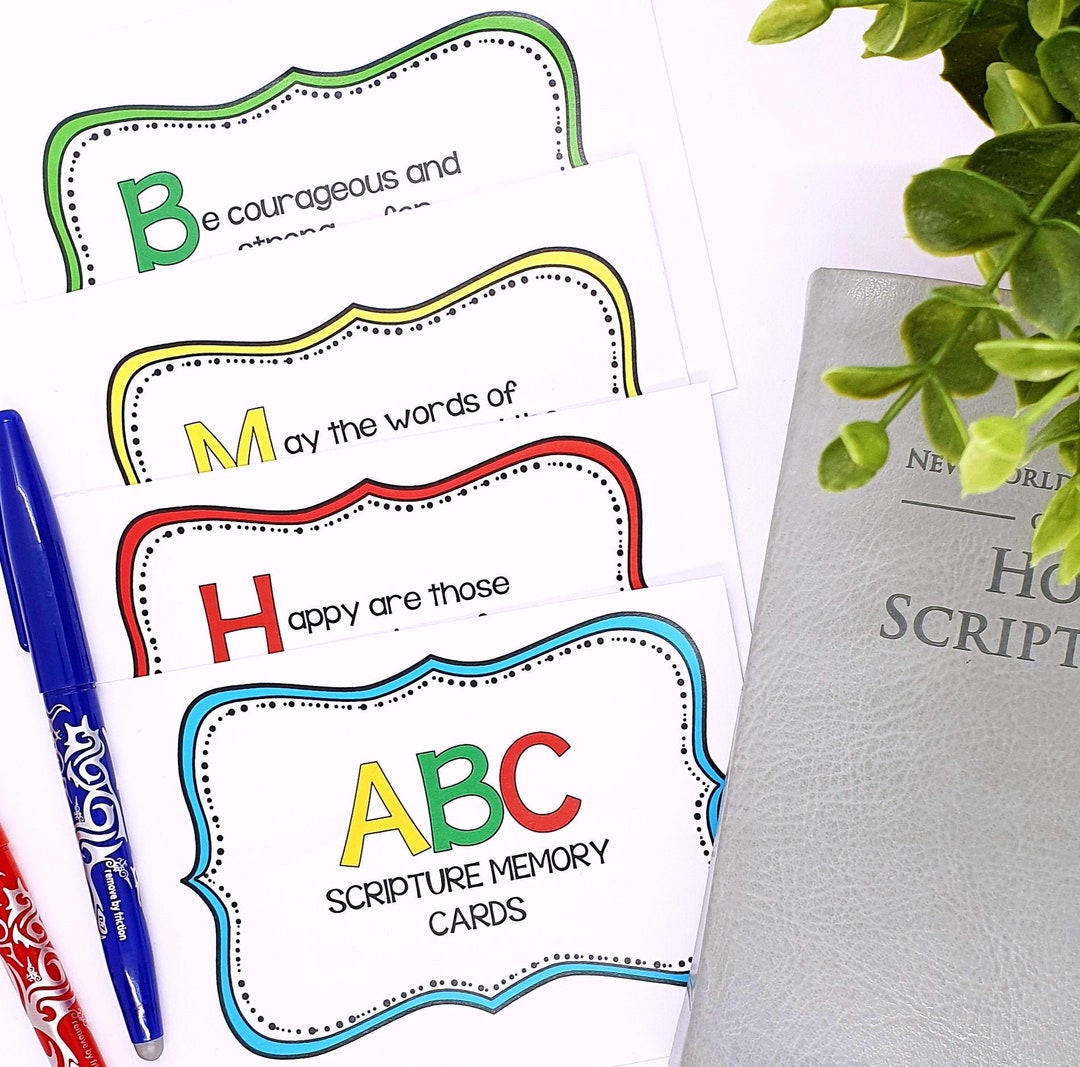 JW Kids - ABC Scripture Memory Cards Set, Flash Cards, Bible Verses, - Etsy