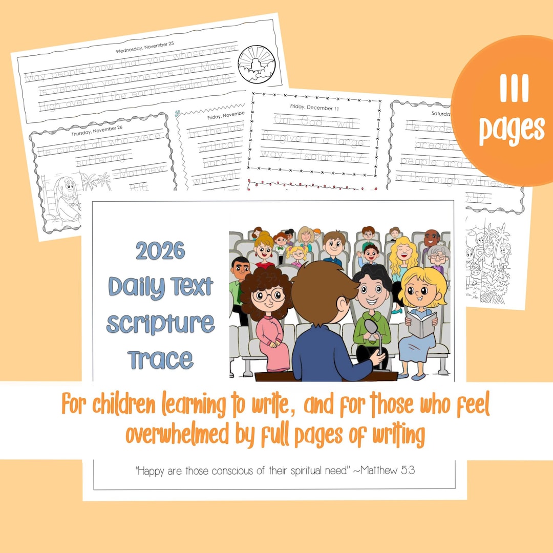 JW Kids 2026 Daily Text Scripture Trace | Bible Writing Practice ...