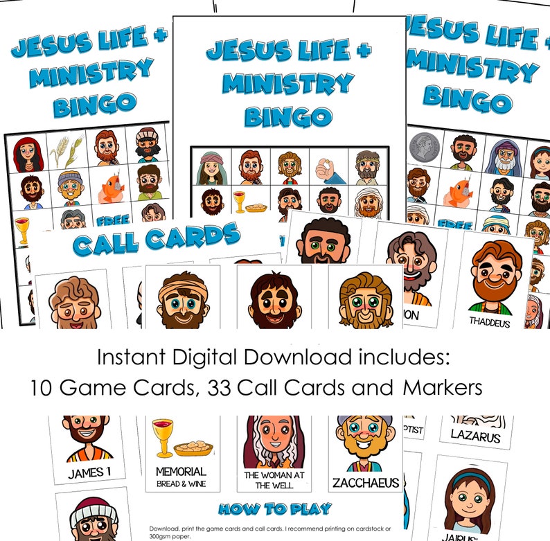 JW Kids Jesus' Life Bible Bingo Game: Family Worship Activity (digital ...