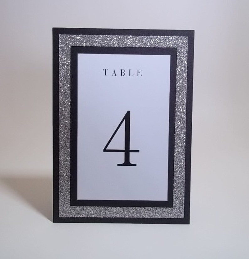 Silver Glitter Table Numbers Black and Silver Table Numbers | Etsy