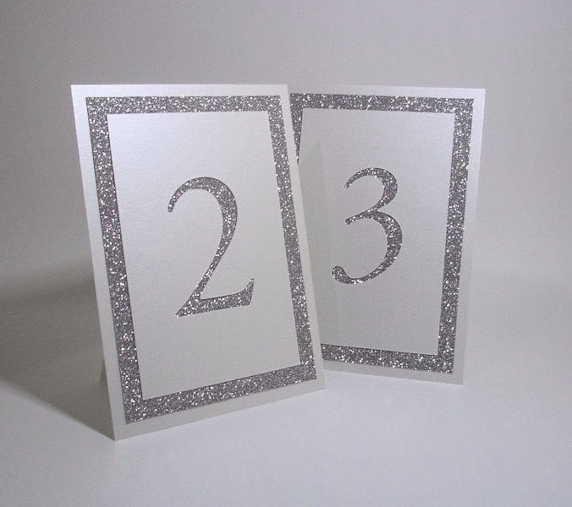 Glitter Table Numbers Ivory and Silver Glitter Table Numbers | Etsy