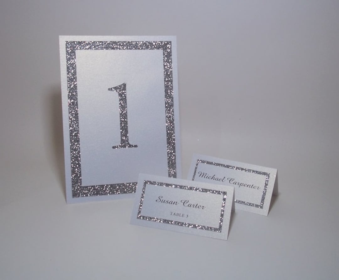 White Shimmer and Silver Glitter Table Numbers - 5"x7" Free-standing ...