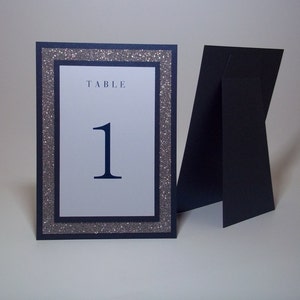 Navy and Silver Table Numbers - Navy Blue Shimmer, Silver Glitter and ...