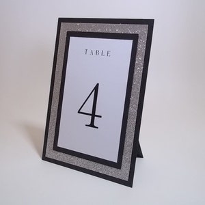 Silver Glitter Table Numbers, Black and Silver Table Numbers, Black ...