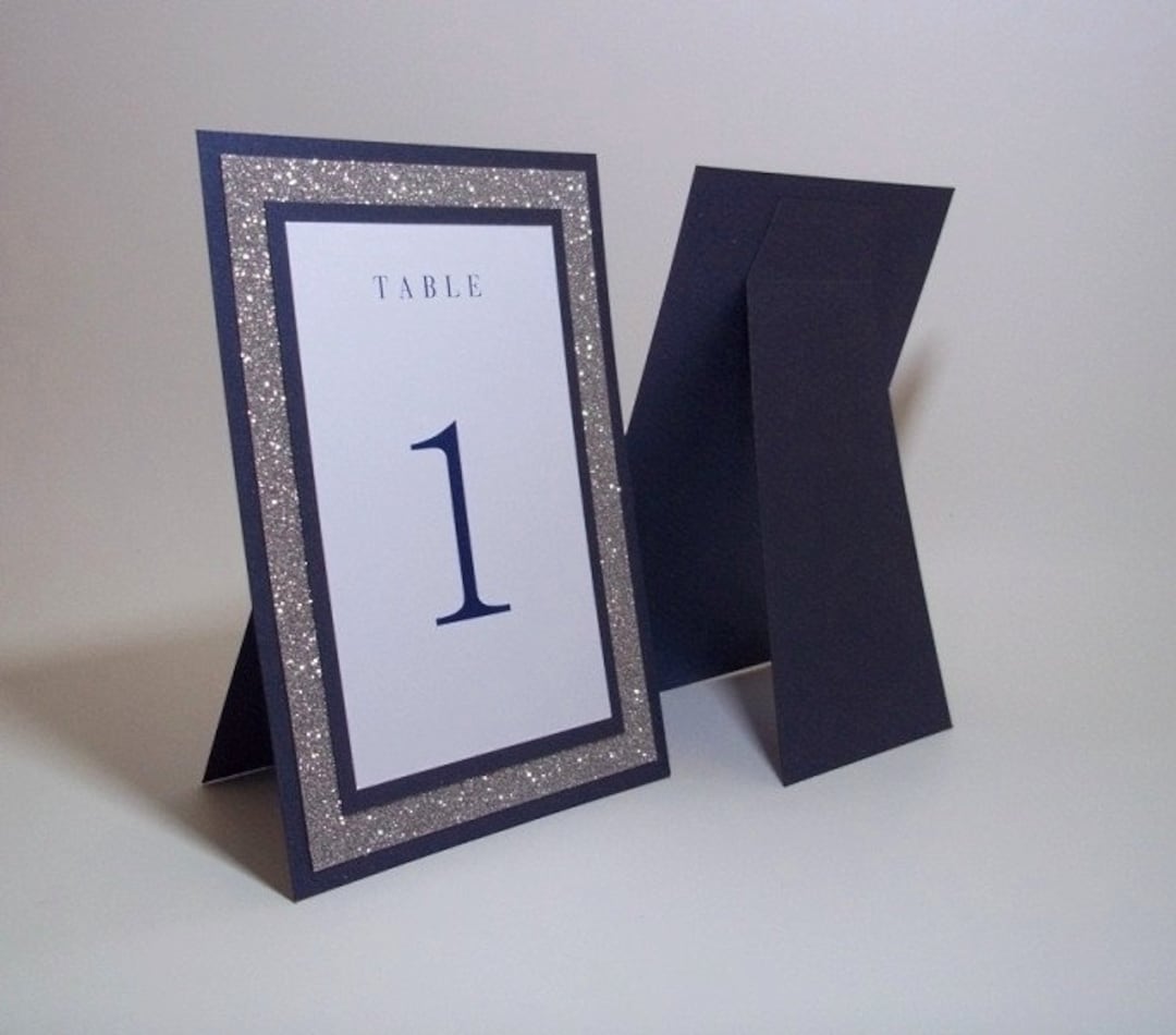 Navy and Silver Table Numbers - Navy Blue Shimmer, Silver Glitter and ...