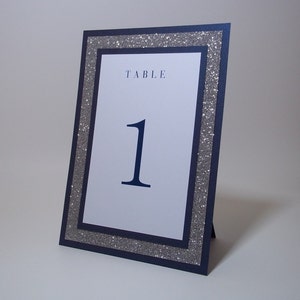Navy and Silver Table Numbers - Navy Blue Shimmer, Silver Glitter and ...