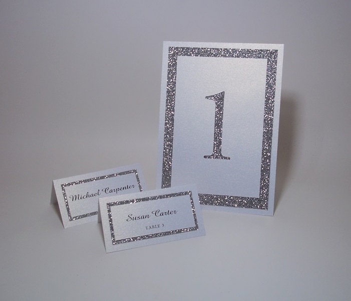 White Shimmer and Silver Glitter Table Numbers | Etsy