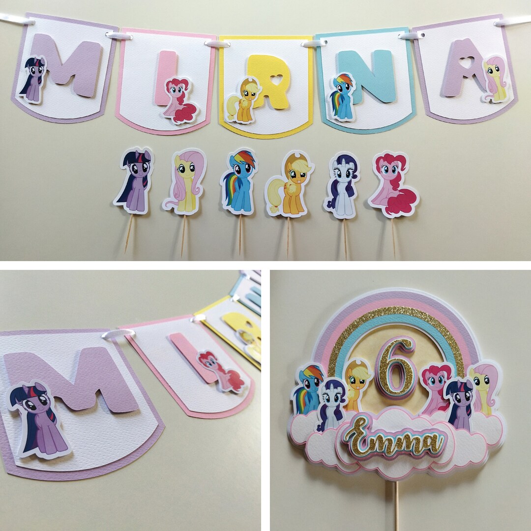 Pony Birthday Party, Little Pony Banner, Cake Topper, Pony Rainbow ...
