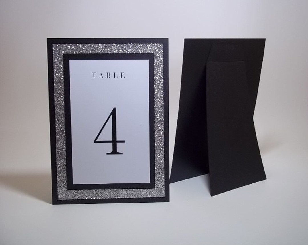 Silver Glitter Table Numbers, Black and Silver Table Numbers, Black ...