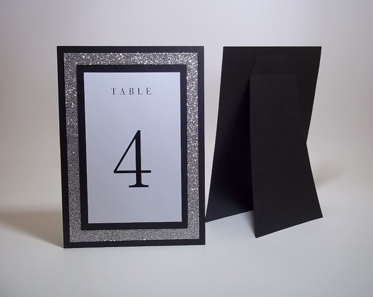 Silver Glitter Table Numbers Black and Silver Table Numbers | Etsy