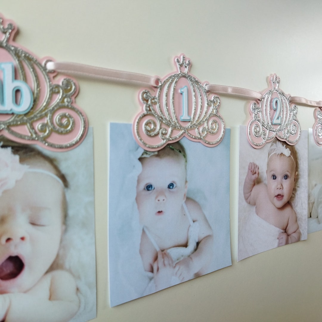 Princess Photo Banner, Princess 12 Month Banner, Monthly Photo Banner ...