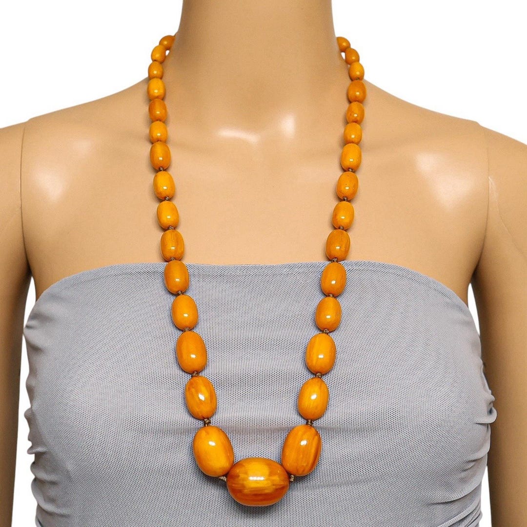 Marbled Butterscotch Amber Color Bakelite Bead Necklace 31” 92 G, 925 ...