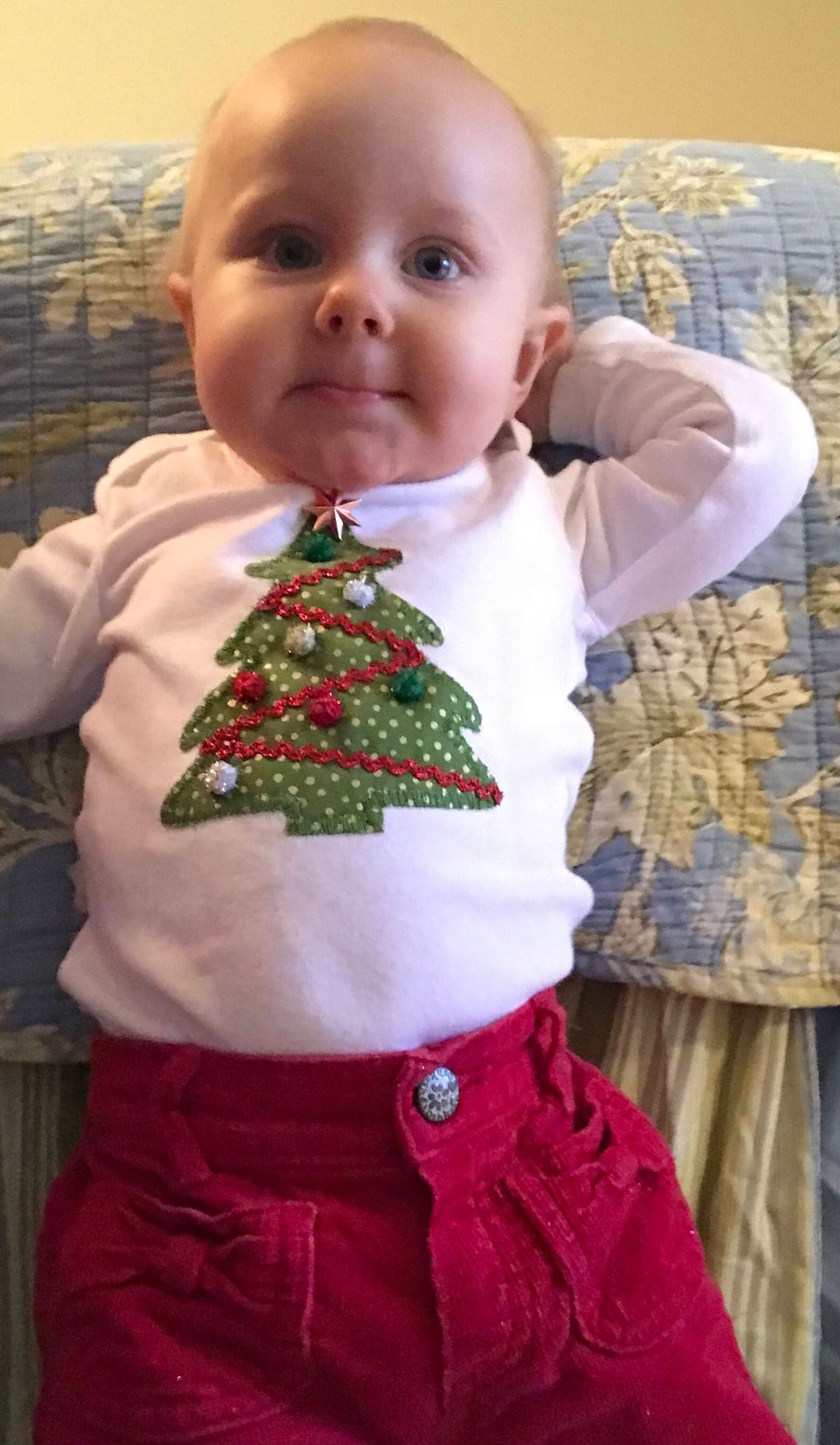 Custom Christmas Tree Appliquéd Onesie - Etsy
