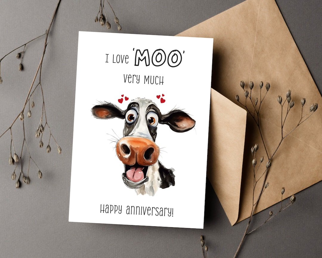 Funny Cow Anniversary Card - Etsy
