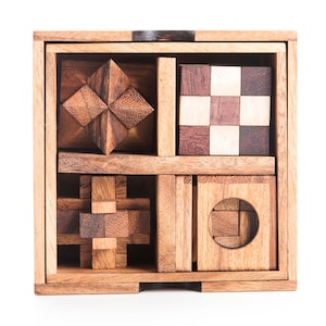The Engineer Mind: Mechanical Puzzles Gift Set - 5 Wooden Brain Teasers ...
