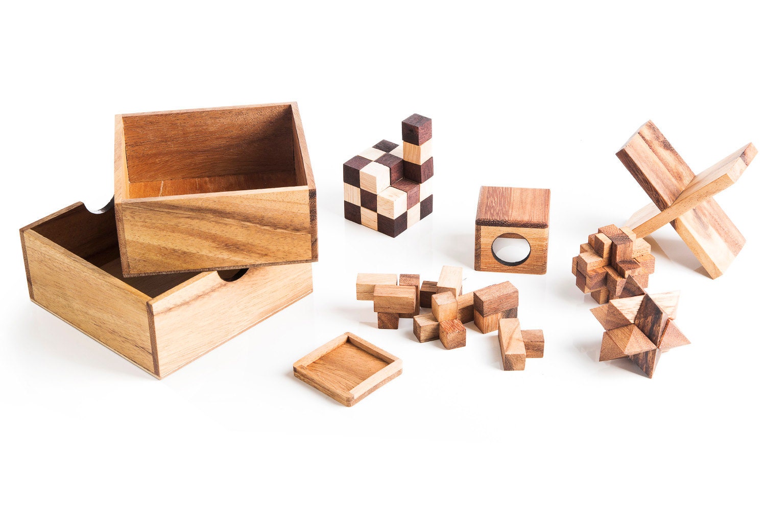 The Engineer Mind: Mechanical Puzzles Gift Set - 5 Wooden Brain Teasers ...