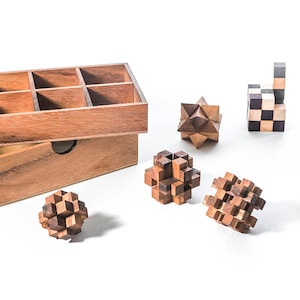 The Explorer STEM Brain Teaser Puzzle Set, 6 Wooden Mechanical Puzzles ...
