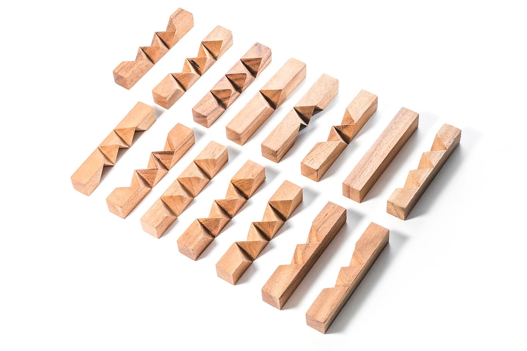 15 Locked Bricks Brain Teaser Puzzle - 3D Wooden Interlocking Brain ...