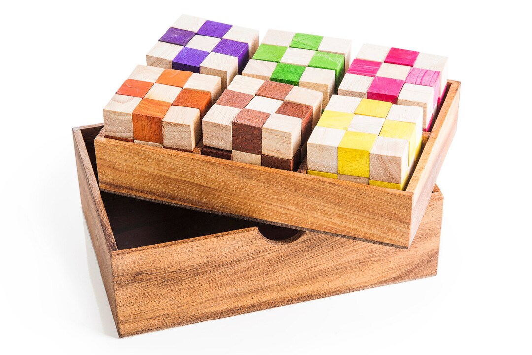 6 Rubik's Snake Cube Variety Set - Wooden Brain Teaser Puzzle, Wood ...