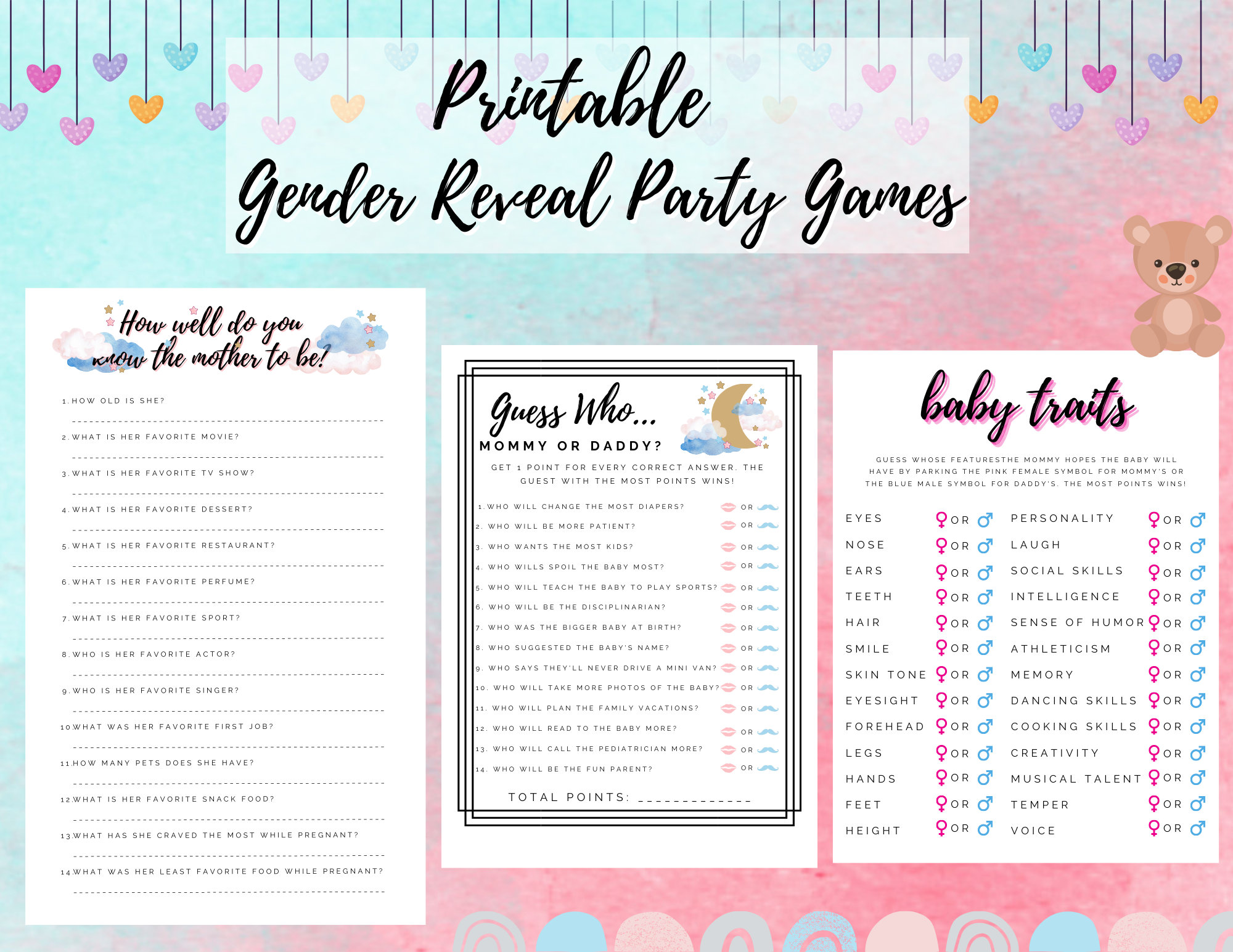 Gender Reveal Party Games | Printable Party Games | Printable Shower Games - Etsy