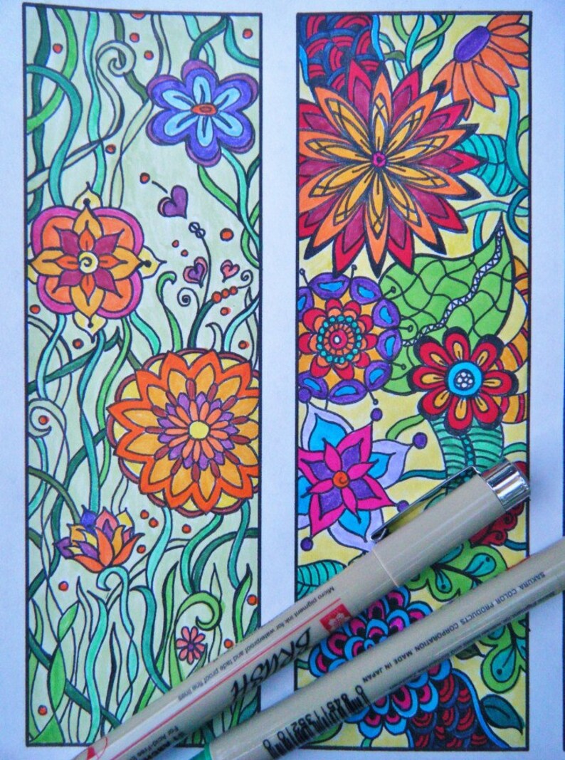Bookmarks to Print and Color Zentangle Bookmark Coloring | Etsy