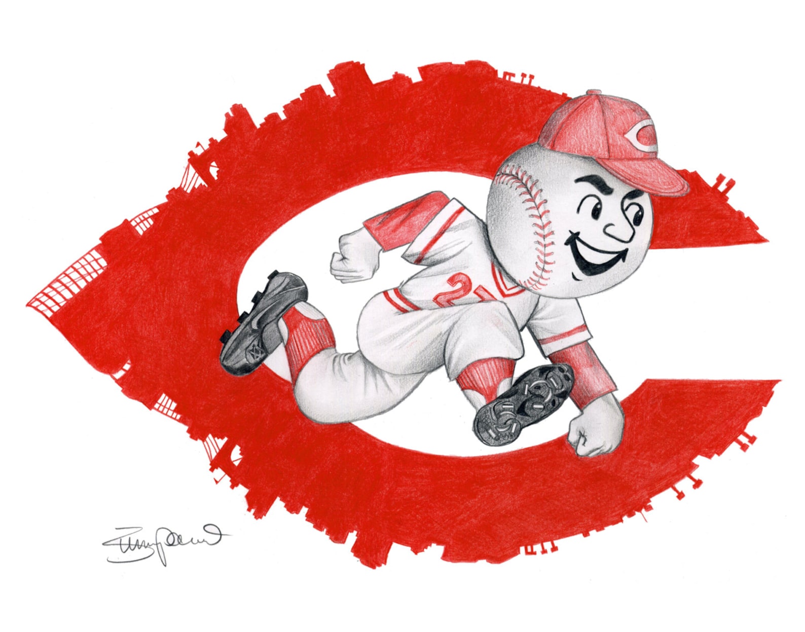 Cincinnati Reds Logo 3D Pencil Drawing - 11x14" - Etsy