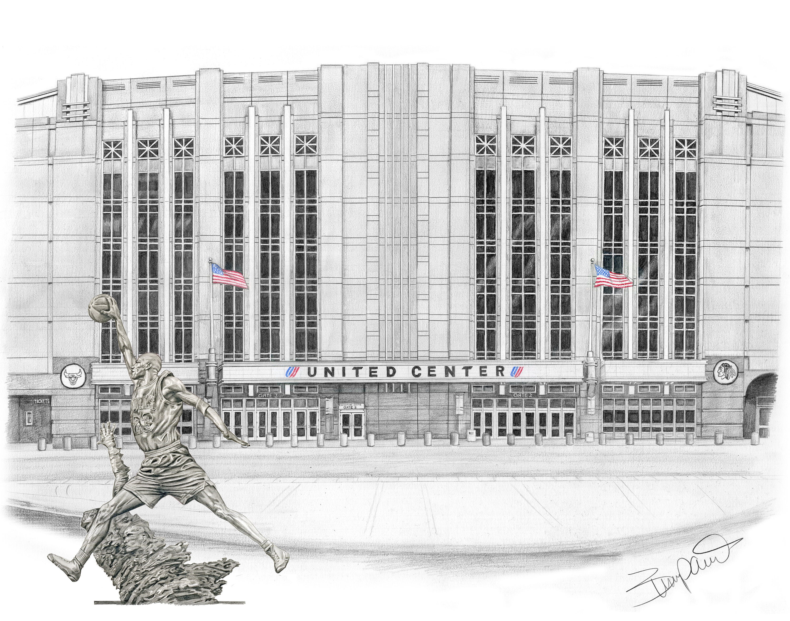 United Center Drawing With Michael Jordan Statute - 11x14" - Etsy