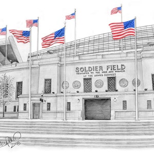 Chicago Bears Football Soldier Field Pencil Drawing - 11x14" - Etsy