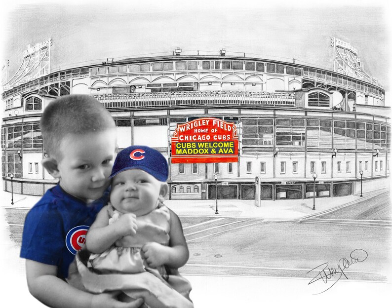 Chicago Cubs Wrigley Field Pencil Drawing CUSTOM - Etsy