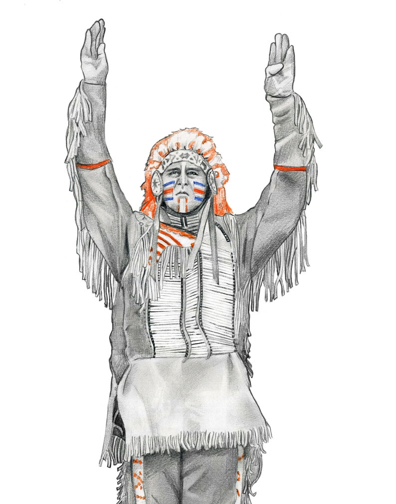 University of Illinois Chief Illiniwek drawing 11x14 | Etsy