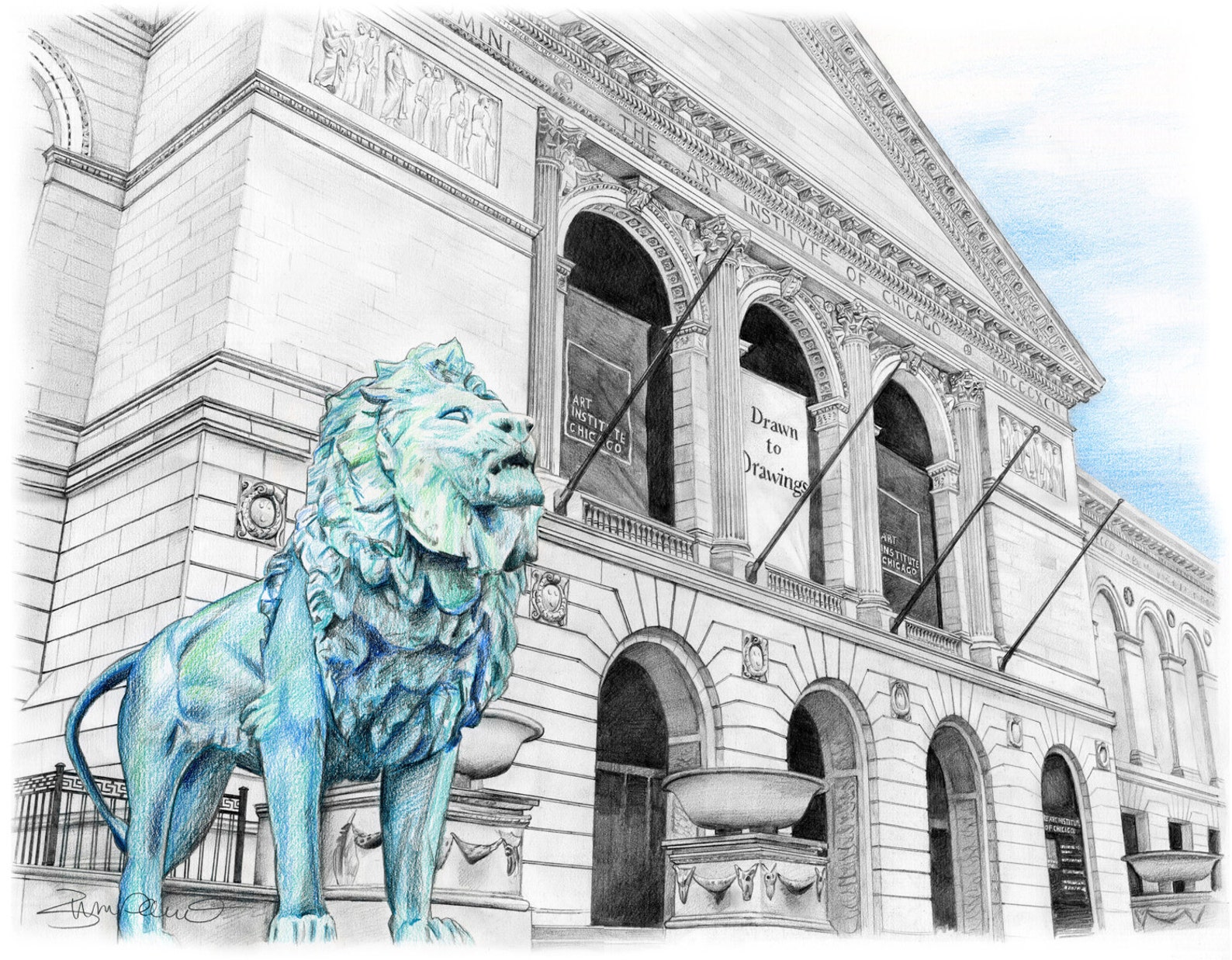 Chicago Art Institute Drawing With Lion, (customize With Different ...