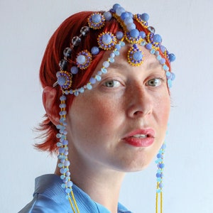 Blue Yellow Hair Jewelry Forehead Headpiece Made of Agate Rounds Beads ...
